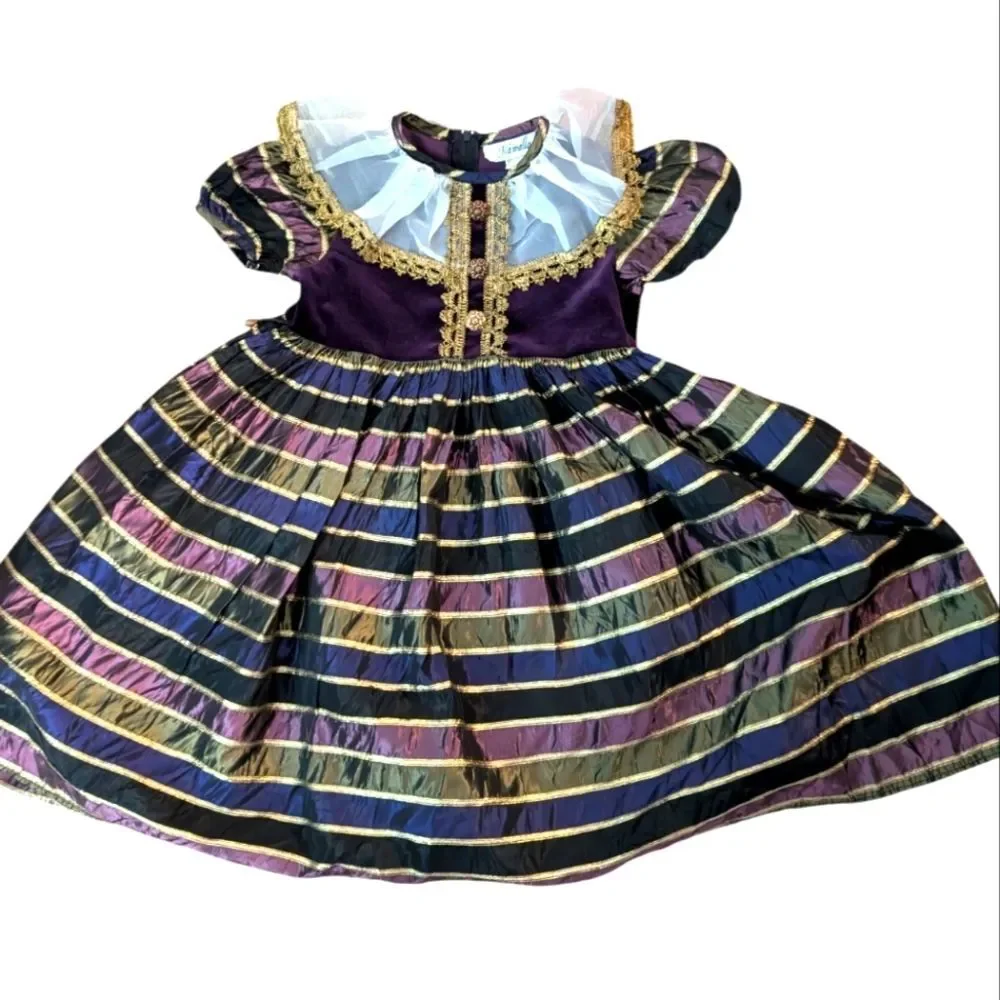Vintage | Dresses | Vintage Girls Kawalla Purple Gold Satin Velvet ...